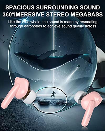 True Wireless HiFi Earbuds,Bluetooth Headphones with 4 Speakers,Hi-Res Audio 30H Playtime Earphones with LED Display Charging Case, Touch Control in-Ear Earbuds with Mic for Phones Games Sports Pink
