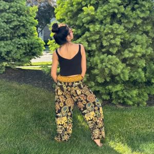 Kraft4Life | Women Smocked Waist Baggy Bohemian Boho Hippie Yoga Harem Pants 2Pockets