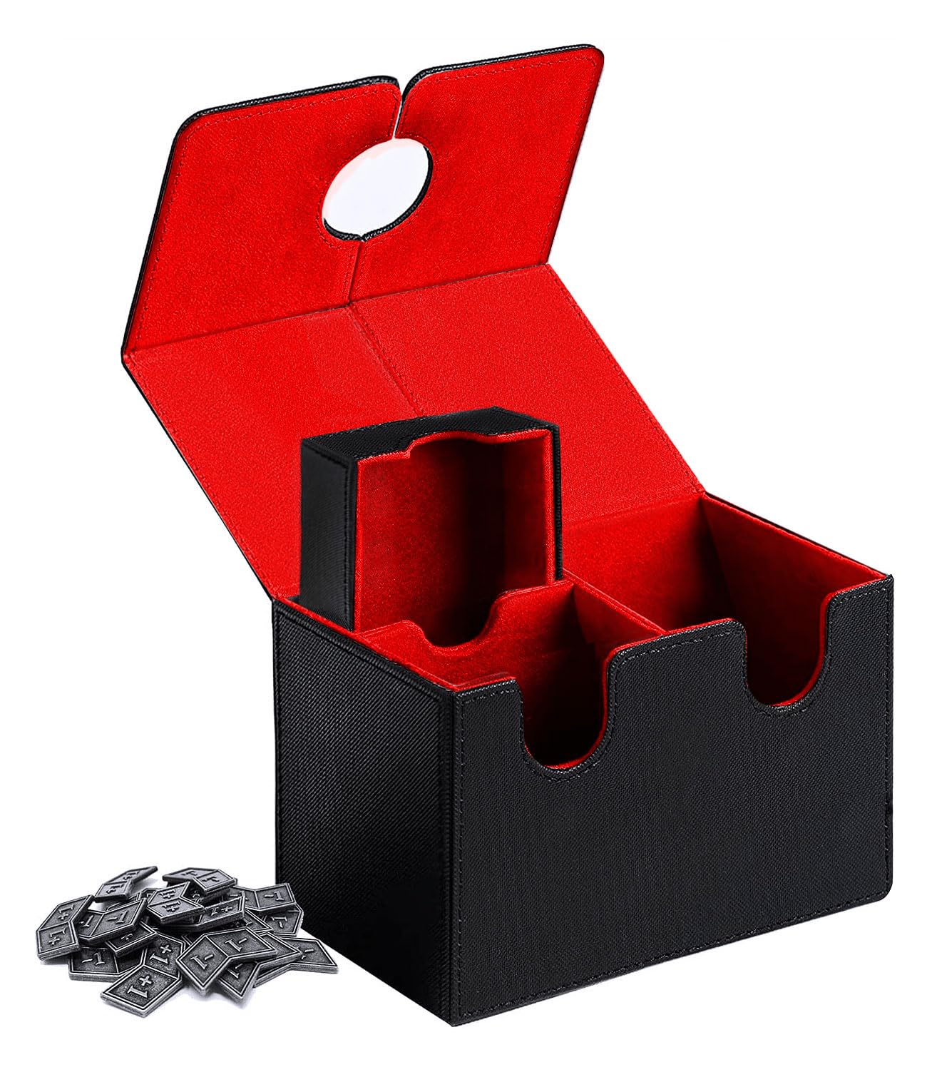 Scimi Large Premium Double Deck Case Box for 200+ Sleeved Cards Case Large Twin Flip Deck Case with Dice Tray Fits MTG/TCG/CCG (Black & Red
