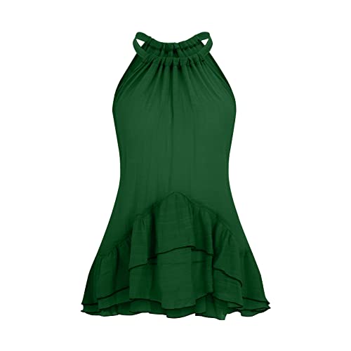 ZunFeo Summer Tank Tops for Women Halter Sleeveless Top Shirts Ruffle Cute Smocked Top Trendy Clothing 2023