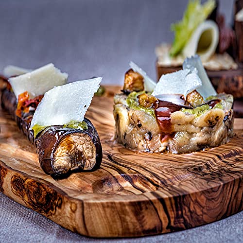 SOLTAKO Olive Wood Cutting Steak Board, Wooden Charcuterie Board, Large Cheese Board, Hand Made Serving Platter, Rustic Chopping Board with Juice Groove, Chopping Board with Handle (17,7")