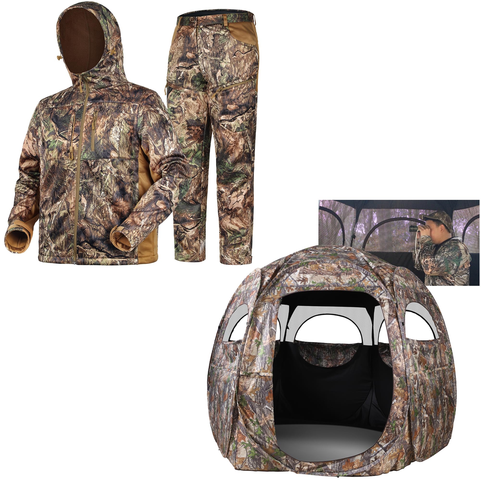HUNT MONSTER Hunting Blinds and Silent Hunting Clothes for Men Fleece Lining, Safety Strap Compatible
