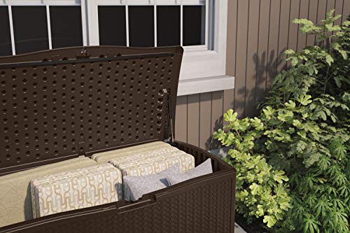 Suncast 124 Gallon Resin Extra Large Deck Storage Cabinet, Mocha Herringbone