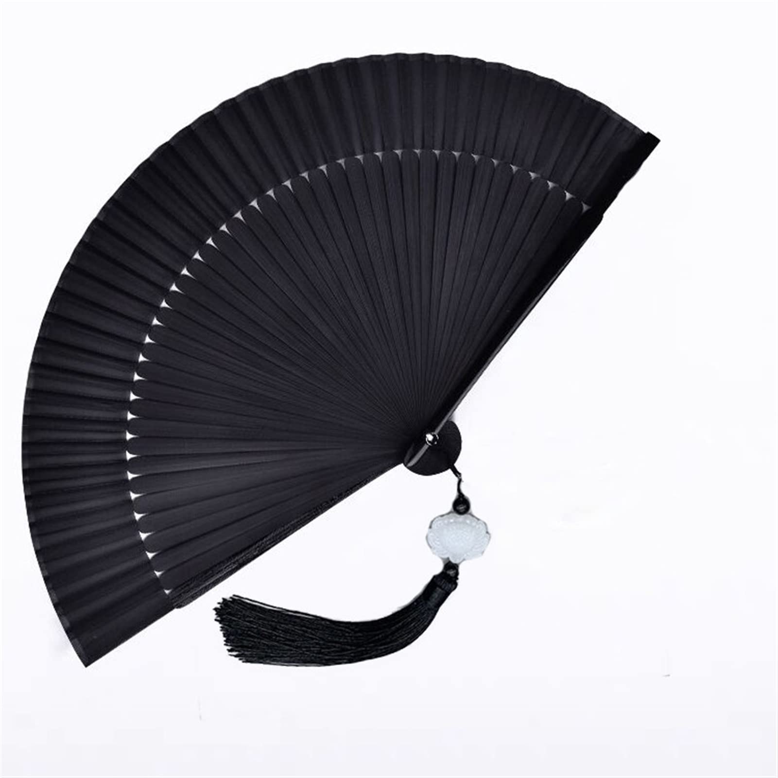 RAN 8.3"(21cm) Hand Held Folding Fan with Tassel, Pocket Purse Hand Fan Ladys Girls Gifts, for Dance, Performance, Decor (Color : Black, Size : 8.3")