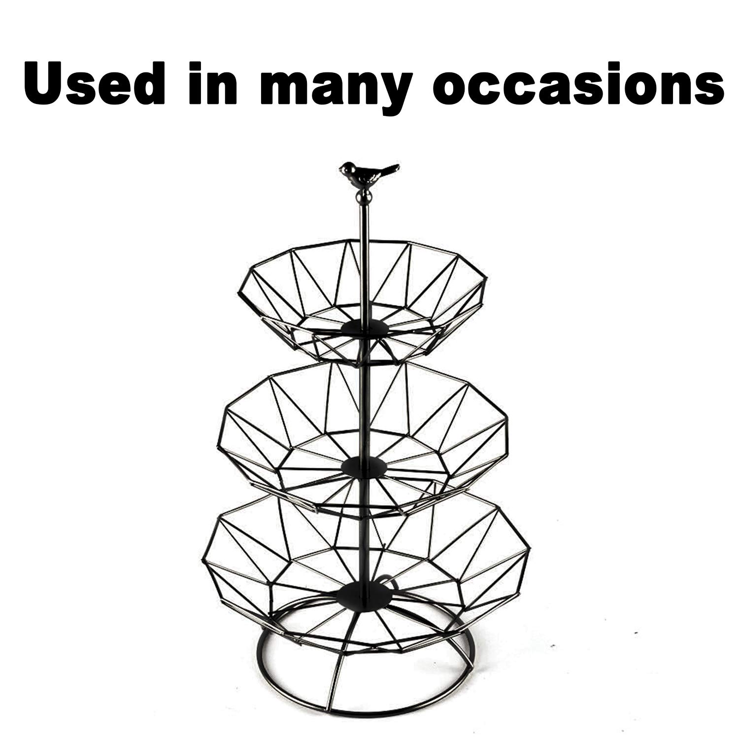 MINIDUO Wrought iron 3 Tier Fruit Tray Fruits Desserts Candy Buffet Plates Serving Tray for Family Dinner Birthday Party Wedding-gold