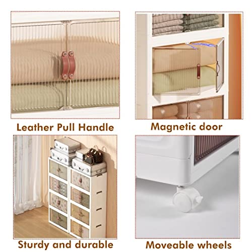 OEMVALATY 4-tier storage bins with lids,large plastic storage bins with lids and doors 60 Qt(16 Gal) per tier,closet organizers and storage,Stackable storage box,Folding Storage Box with Wheels