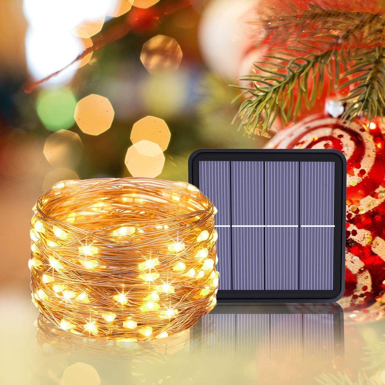 kolpop Solar String Lights 2Pack 240LED Total Solar Powered Fairy Lights Outdoor 8 Modes Copper Wire Decoration Christmas Lights Waterproof for Garden Yard Camping Patio Trees Party Deco(Warm White)