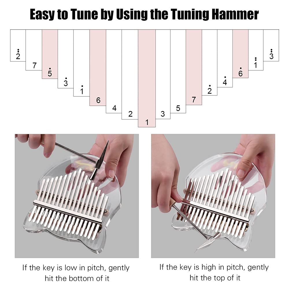 SDGH Cute 17 Key Thumb Piano Acrylic Material Finger Piano with Carry Bag Note Stickers Tuning Hammer