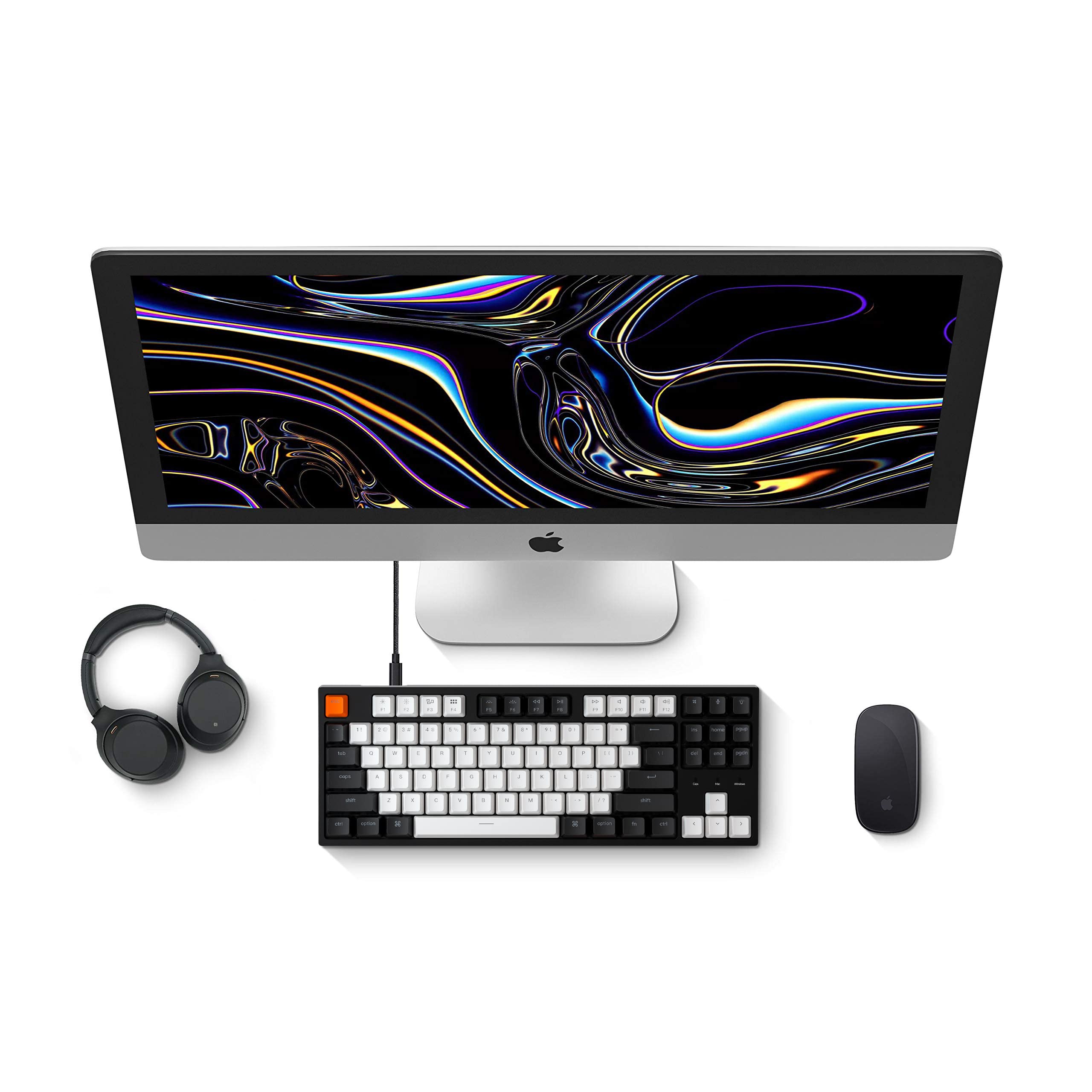 Keychron C1 Mac Layout Wired Mechanical Keyboard, Gateron G Pro Blue Switch, Tenkeyless 87 Keys ABS keycaps Computer Keyboard for Windows PC Laptop, White Backlight, USB-C Type-C Cable