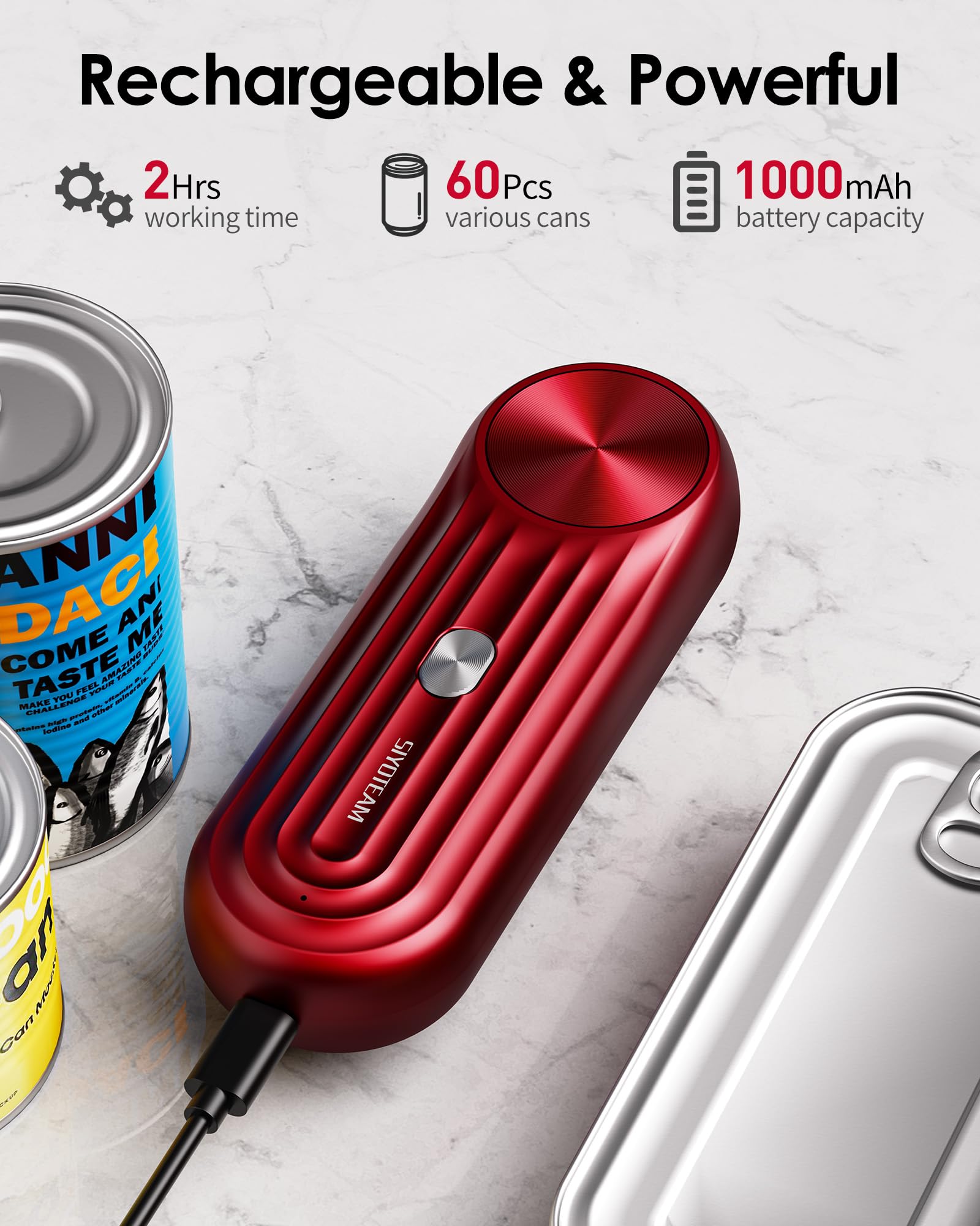 SIYOTEAM Electric Can Opener, Rechargeable Automatic Can Opener with Tilt Blade For Any Size Can - Smooth Edge, Food Safe, Hands Free, One Touch Can Opener Easy for Seniors, Arthritic Hands