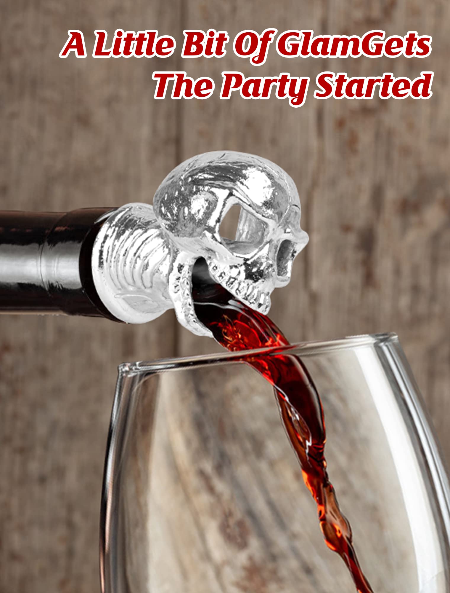 Skull Wine Aerator Pourer Spout - Anvy Lunda Liquor Bottle Pourers Skull Wine Decanter - Creative Gifts for Alcohol, Whiskey, Skull Lover (Silver)