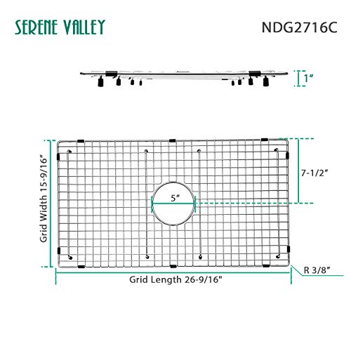 Serene Valley Sink Bottom Grid 26-9/16" X 15-9/16", Centered Drain with Corner Radius 3/8", Sink Protector NDG2716C