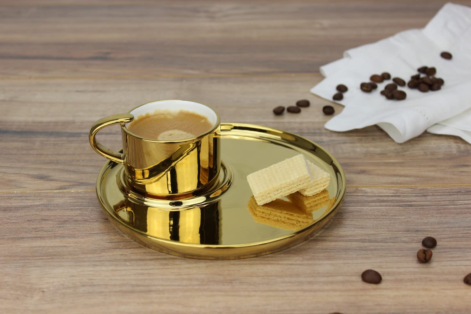 Pampa Bay For Coffee Lovers Titanium-Plated Porcelain Espresso Cup & Plate, 2.5 x 6.5in