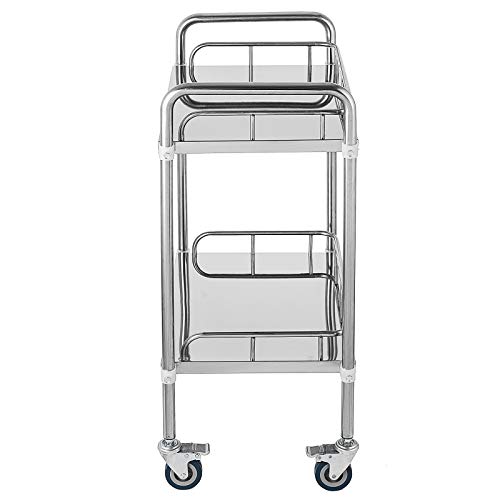 VEVOR 2-Shelf lab cart with Wheels Stainless Steel Rolling cart Lab Cart Utility Cart with high-Polish Stainless Steel 2 Lockable Wheels for Fixing
