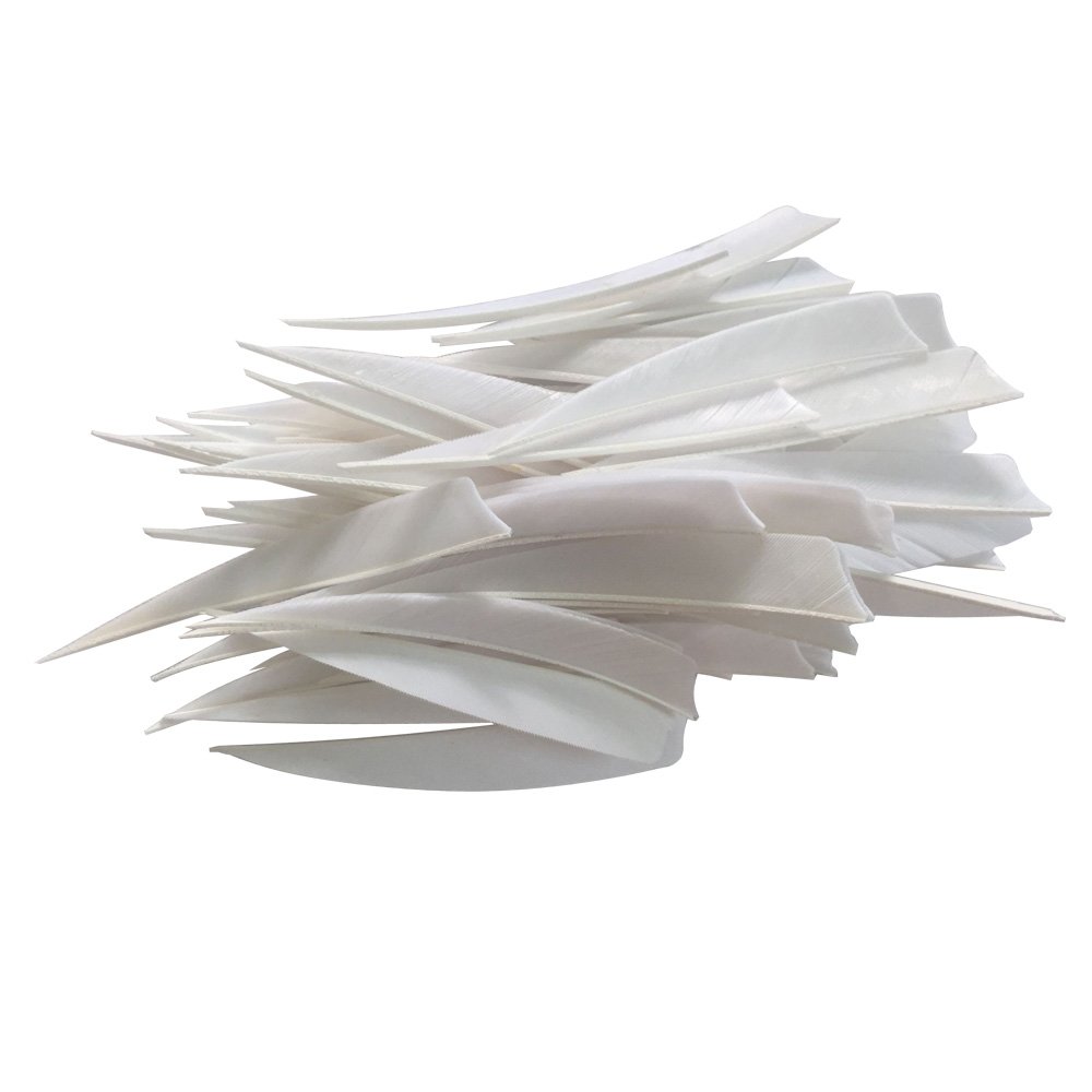 JIEXI HWYP Archery Fletches 4" Turkey Feather Fletching Shield Shape Pack of 100 (White, Right Wing)