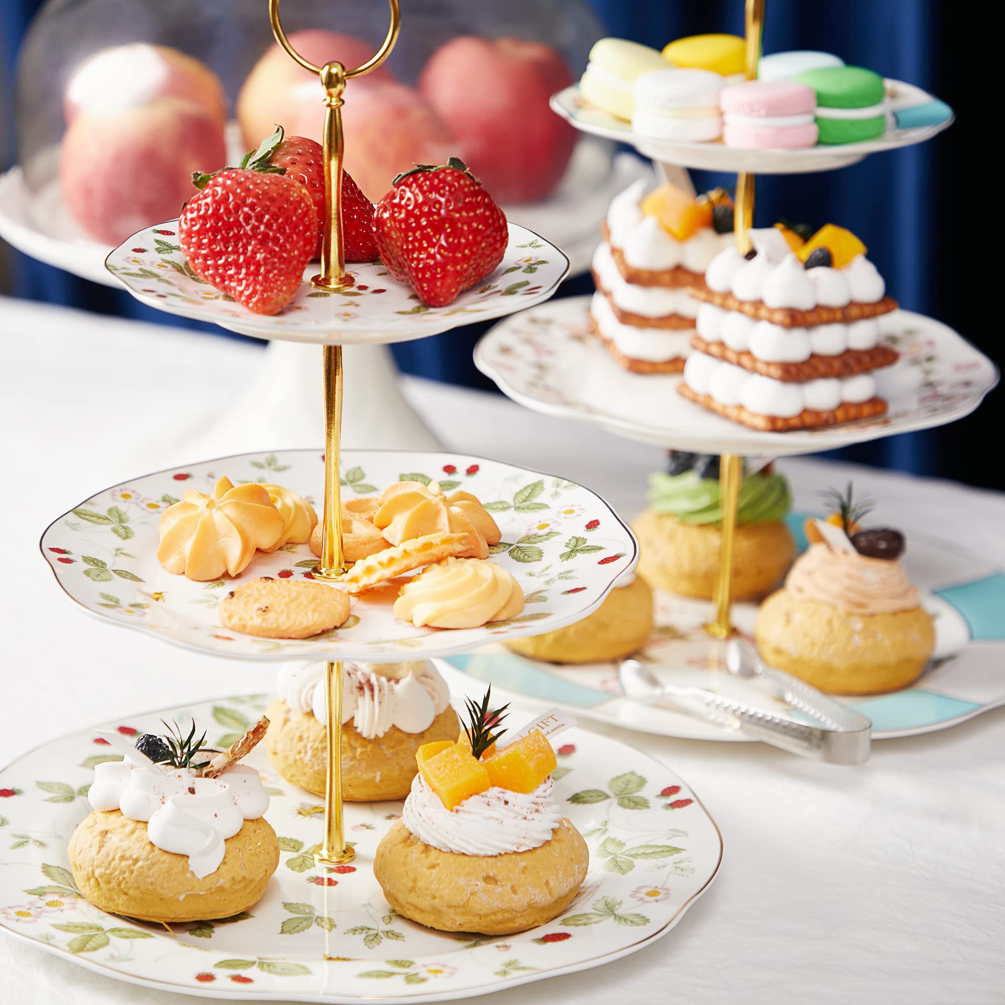 MOSTDEN 3-Tier Ceramic Cake Stand/Cupcake Stand/Dessert Stand/Tea Party Pastry Serving Platter/Food Display with A Serving Tong (Mulberry)