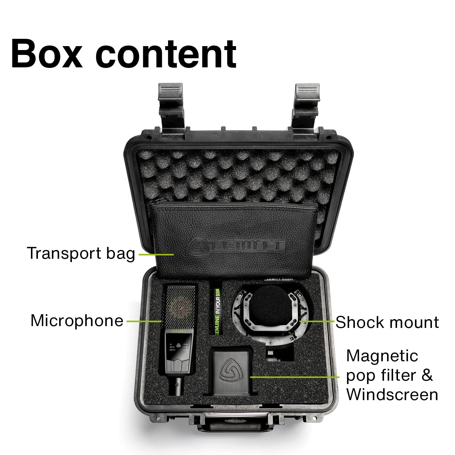 LEWITT LCT 540 S Large-Diaphragm Studio Condenser Microphone - Ultra low self-noise - Ideal for extreme processing - Low-cut filter and attenuation - Military spec transport case included