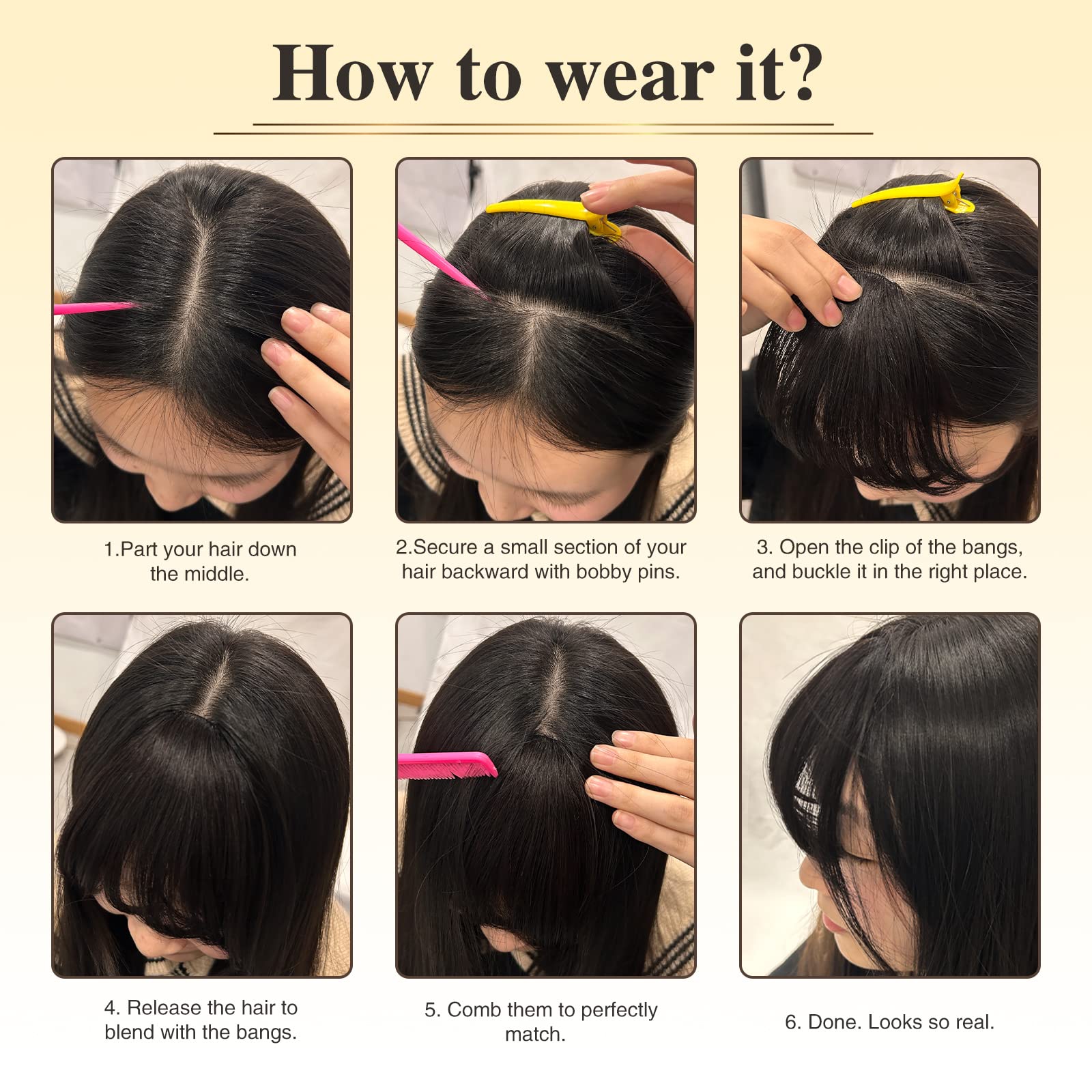 VERNA Bangs Hair Clip in Bangs - 100% Real Human Hair Bangs Clip in Hair Extensions, Easy to Use Fake Bangs, Natural Clip on Bangs, Black Wispy Bangs for Daily Wear (1B, Natural Black)