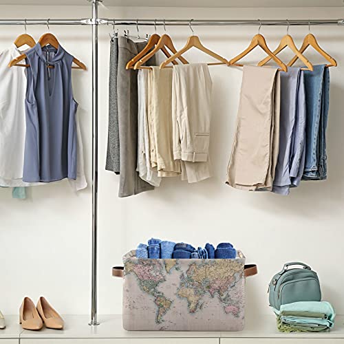 World Map Theme Storage Basket Set of 1 Organizer Storage Bin Foldable Storage Box with Handles for Home Nursery Clothes