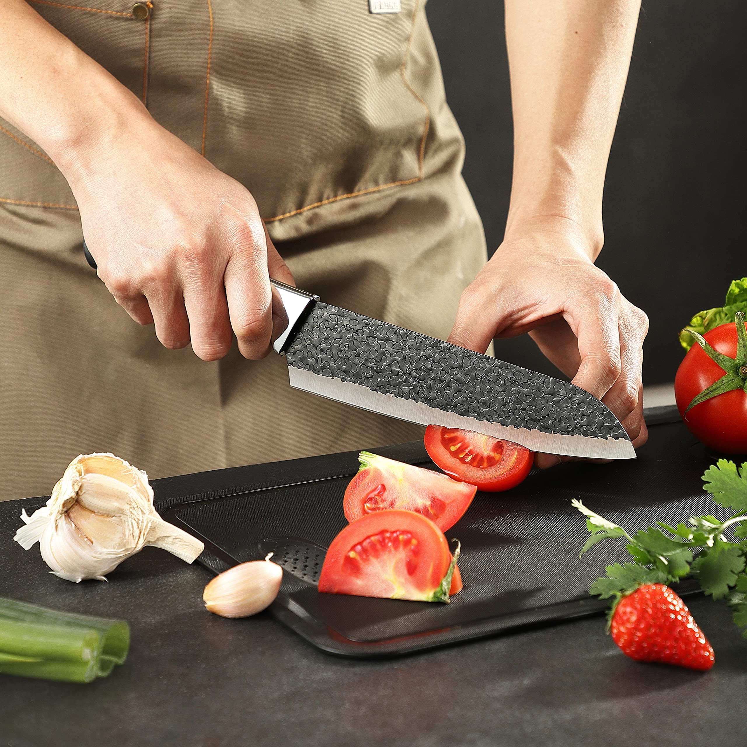 Knife Set, JJOO 7PCS German Stainless Steel Kitchen Knife Block Sets, includes Meat Cleaver, Chef Knife, Paring Knife, Kitchen Shears, Peeler, Cutting Board and Knife Block