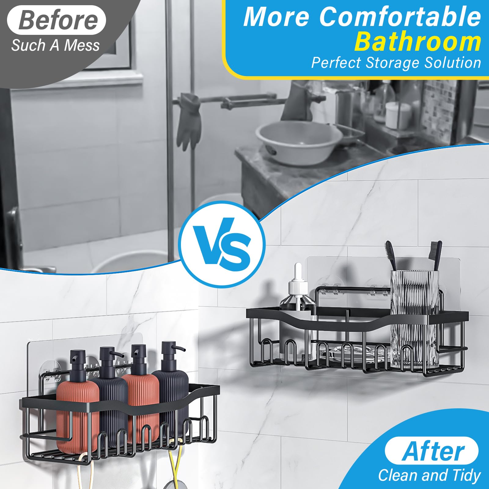 Vertdens 7 Pack Shower Caddy Shelf Organizer Rack,Adhesive Shower Caddy, Adhesive Shower Caddy Organizer Shelves Rack, Shower Shelves, Applicable to for Home Décor and Bathroom Storage
