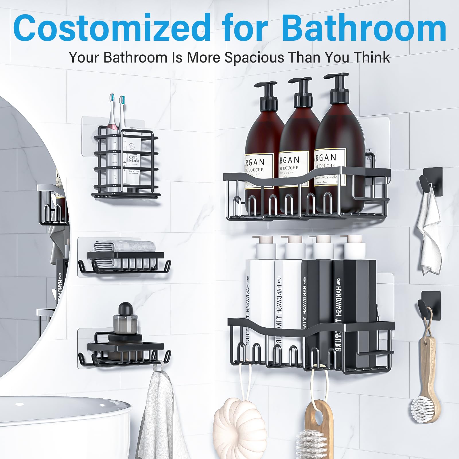Vertdens 7 Pack Shower Caddy Shelf Organizer Rack,Adhesive Shower Caddy, Adhesive Shower Caddy Organizer Shelves Rack, Shower Shelves, Applicable to for Home Décor and Bathroom Storage