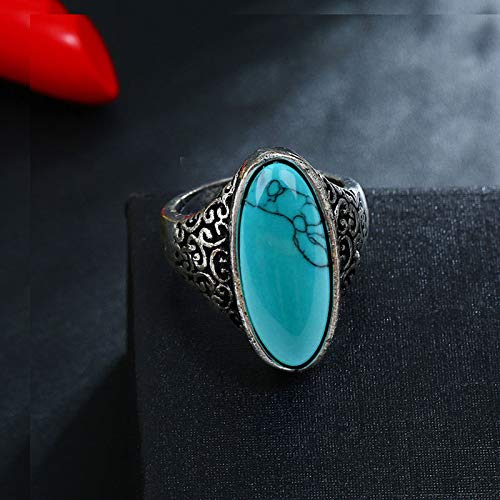 LadayPoa Women's Fashion Created-Turquoise Ring Tibet Silver Plated Gothic Stone Rings