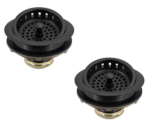 Westbrass D2145-62 3-1/2" Post Style Large Kitchen Sink Basket Strainer, Matte Black (2-Pack)