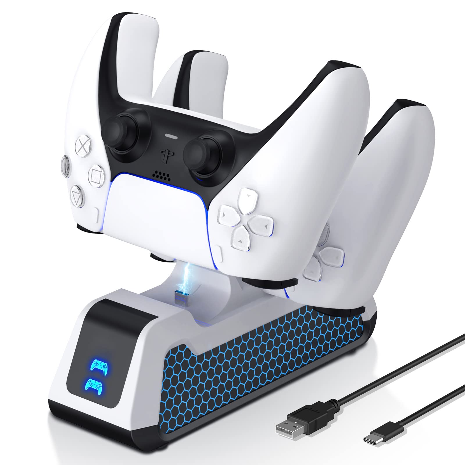 PS5 Controller Charger Station, PS5 Charging Station with Fast Charging AC Adapter 5V/3A, Dual Controller Charging Stand for Playstation 5, Docking Station Replacement for DualSense Charging Station