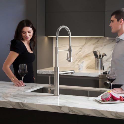Kraus KPF-1603SFSMB Artec Pro 2-Function Commercial Style Pre-Rinse Kitchen Faucet with Pull-Down Spring Spout and Pot Filler, 24.75 inch, Spot Free Finish Stainless Steel/Matte Black