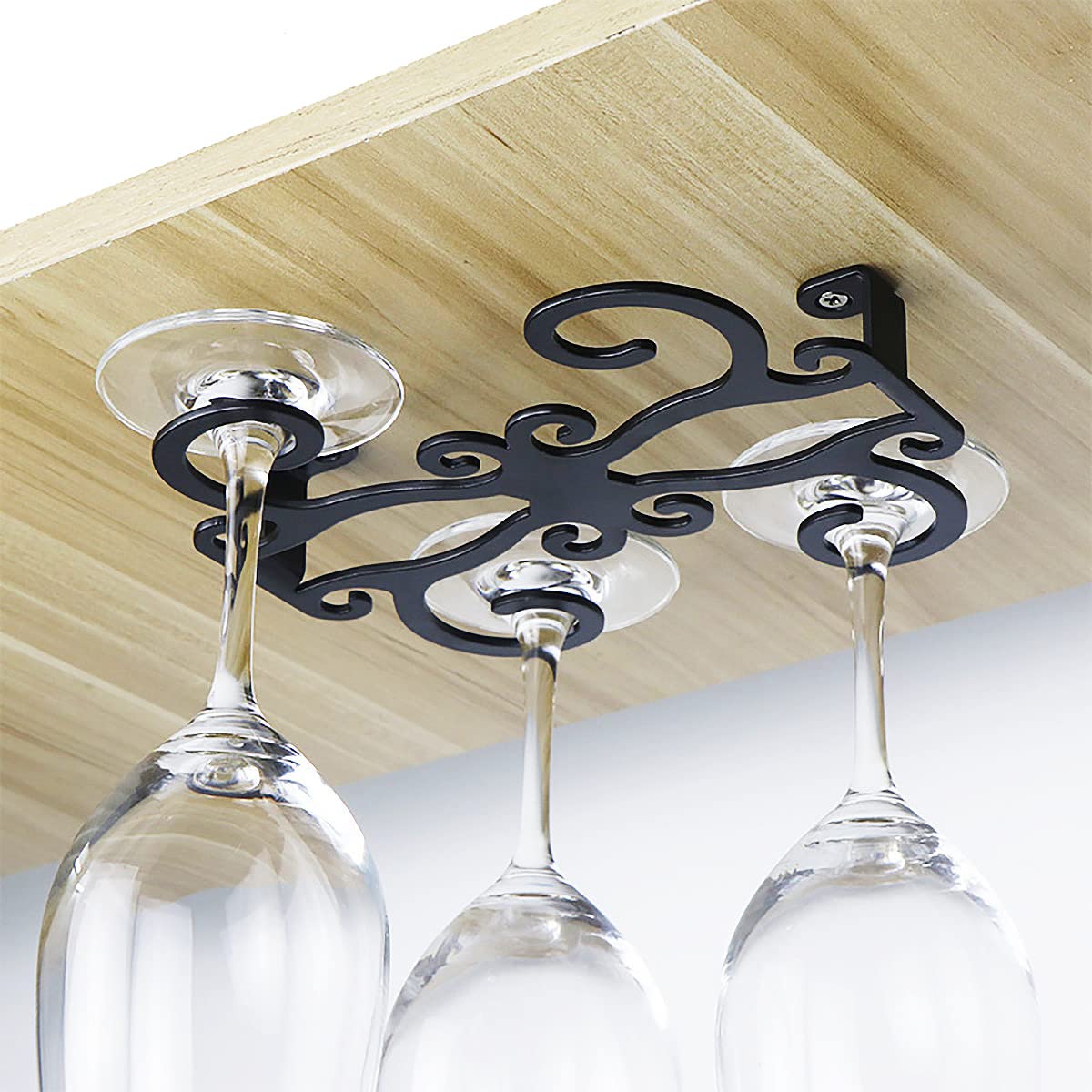 MANLUYEE SNKINE Hanging Wine Glass Rack - Butterfly Stemware Racks Under Cabinet Wine Glasses Holder Shelf Black Iron 7.87" Storage Hanger for Bar Kitchen (1 Packs)