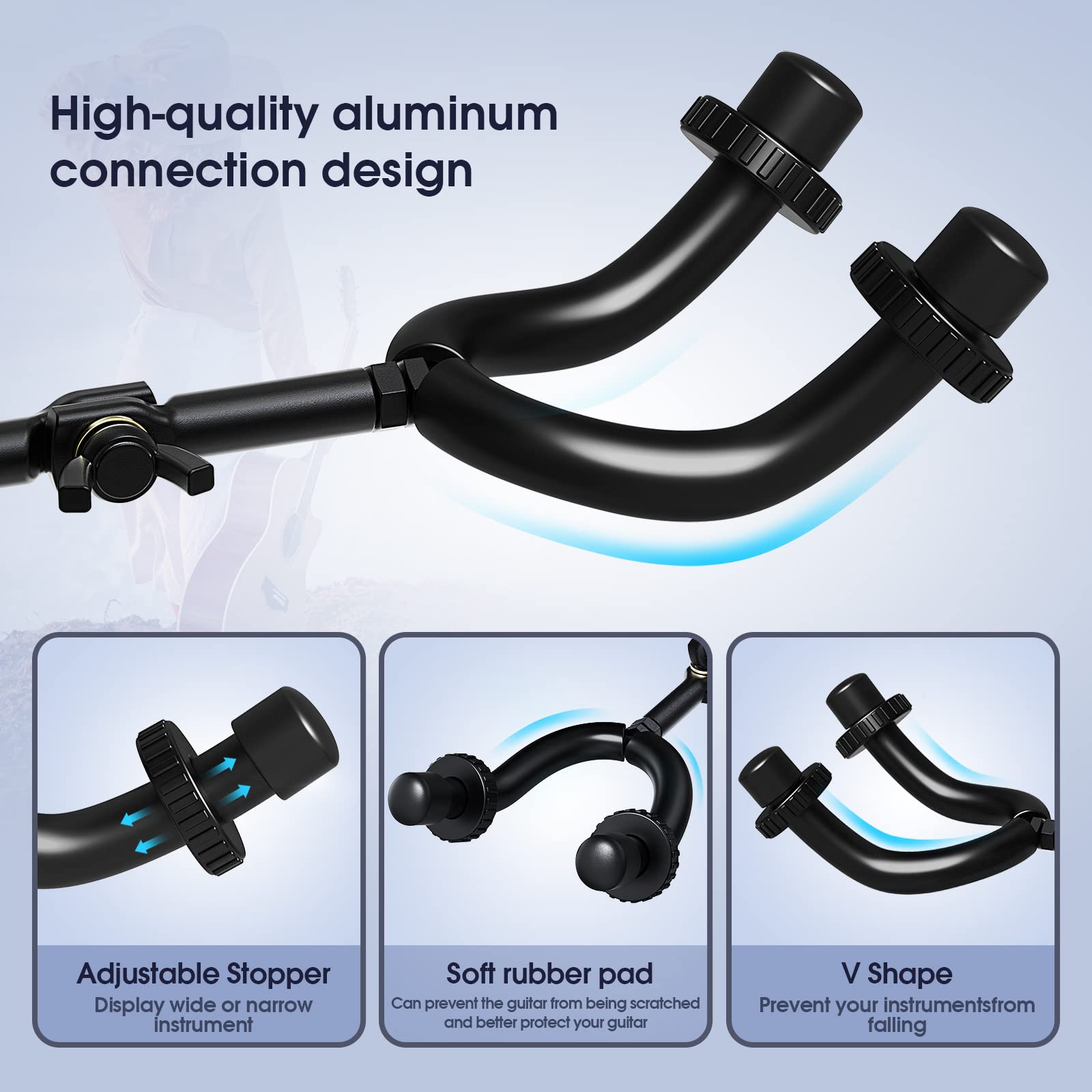 SKAEHP Guitar Wall Mount Hangers，with 10 Adjustable Ukulele Hooks, Premium Aluminum Bass Rack，Banjo Stand for Acoustic Electric Guitars,Violin, Mandolin and String Instruments（Black）