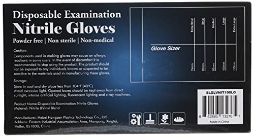 SereneLife Large Size Nitrile Disposable Latex & Powder Free Gloves - Great for Kitchens, Food Handling & Cleaning Supplies - Soft & Comfortable fit - Vinyl & Nitrile blend - 100 Pack