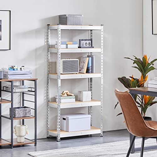 Topeakmart 2 PCS 5-Tier Utility Shelves, Metal Storage Shelves Garage Shelving Unit Adjustable Garage Storage Shelves Storage Racks Heavy Duty Shed Shelving- Silver, 27.5 x 12 x 60 Inch