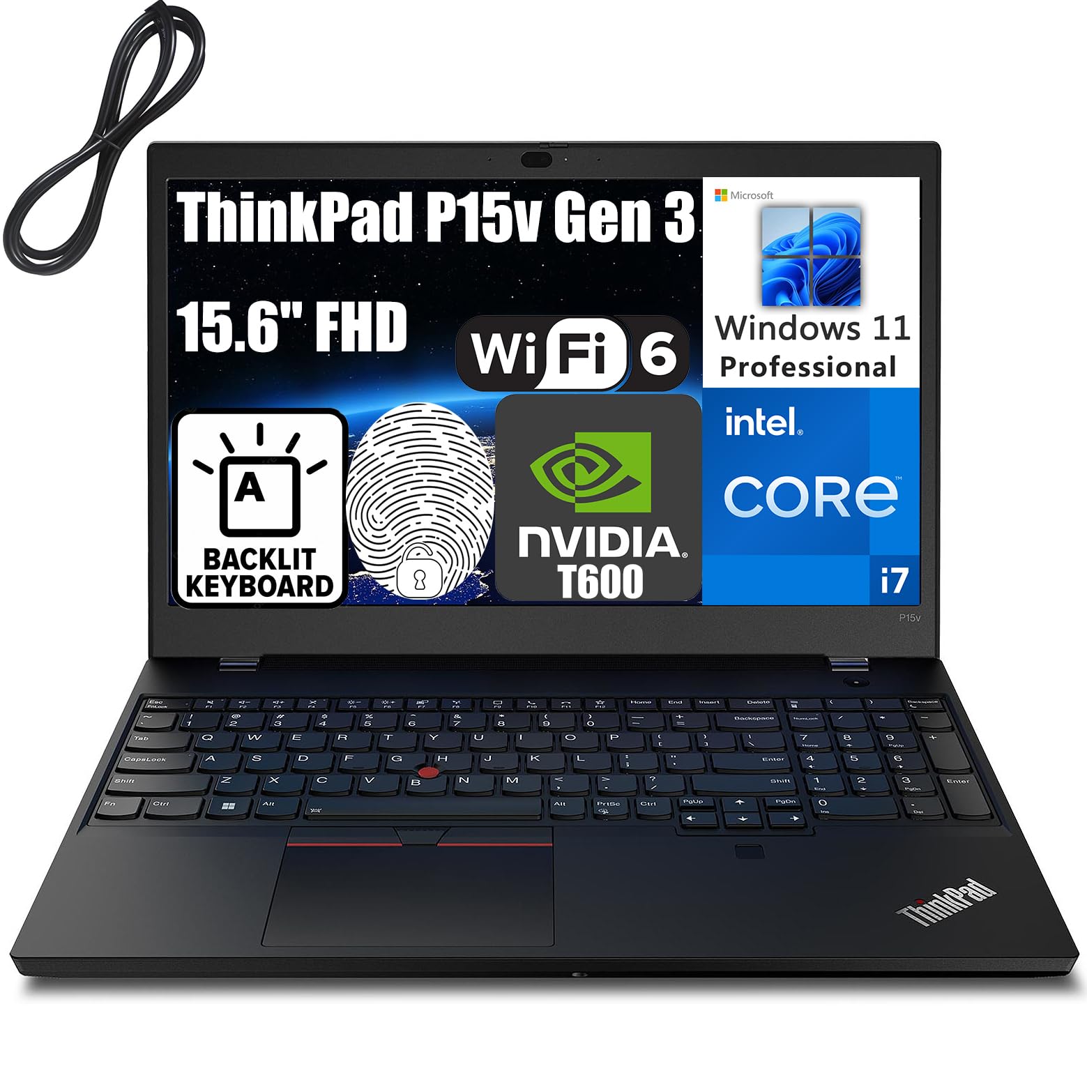 Lenovo ThinkPad P15v Gen 3 15.6" FHD Business Mobile Workstation Laptop Computer, Intel 14-Core i7-12700H, T600 4GB, 64GB DDR5 RAM, 1TB PCIe SSD, Backlit KB, FR, Windows 11 Pro