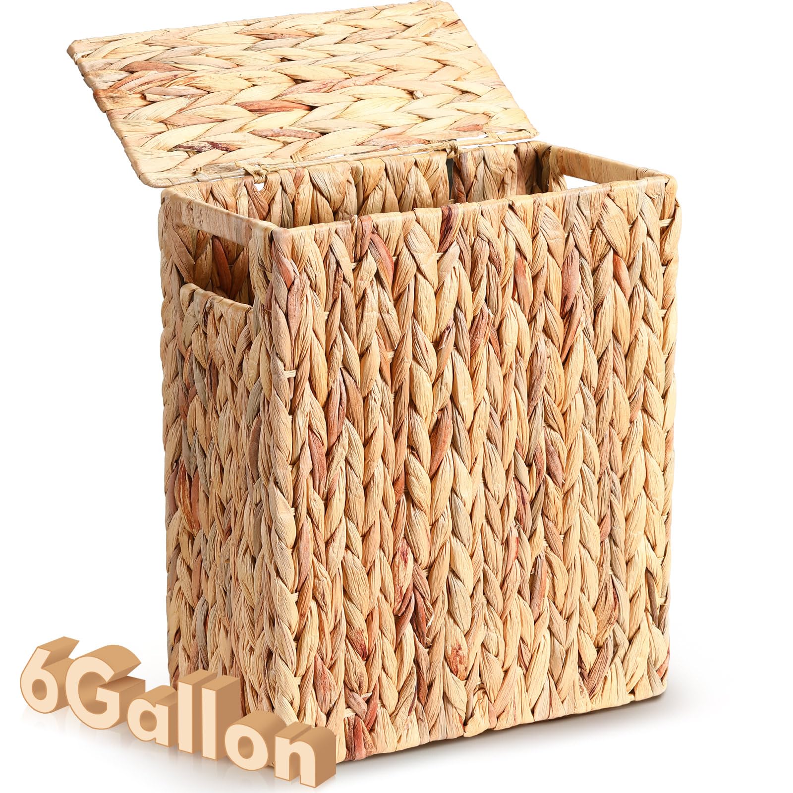 Vesici 6 Gallon Wicker Waste Basket with Lid Wicker Trash Can with Built-in Handles Handwoven Wicker Garbage Can for Bedroom, Bathroom, Kitchen, and Office