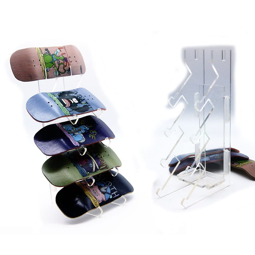 Skateboard Display Rack,4 + 1 Fingerboard Rack , Pro Finger Board Racks Floor Stand, Five-Layer Angle Skateboard Holder, Mini Skateboard Storage Racks, Robust and Easy to Install