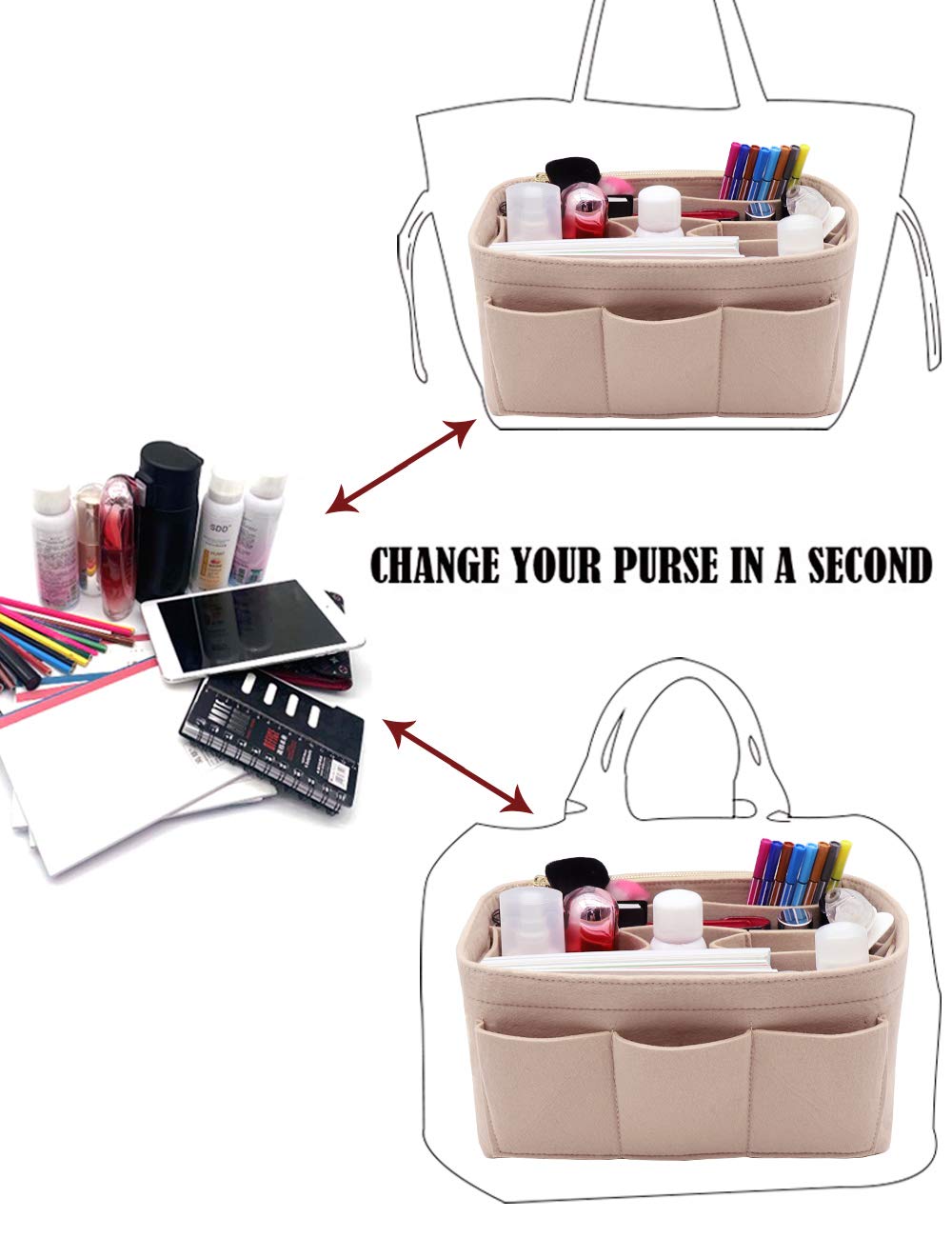 LEXSION Felt Handbag Organizer,Insert purse organizer Structure Shaper fits Speedy 8001 Beige M