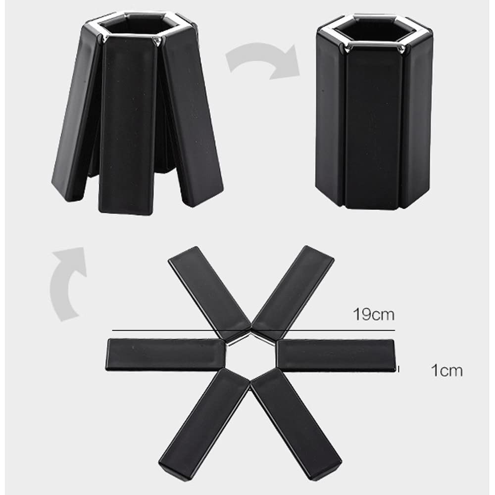 Mcles 3 Pack Trivet for Hot Dishes Collapsible Hot Pad Non-Slip Heat-Insulating Placemat,Heat-Resistant Folding Pad, Eco Expanding Silicone Pot Holder for Household Kitchen Gadgets, Black