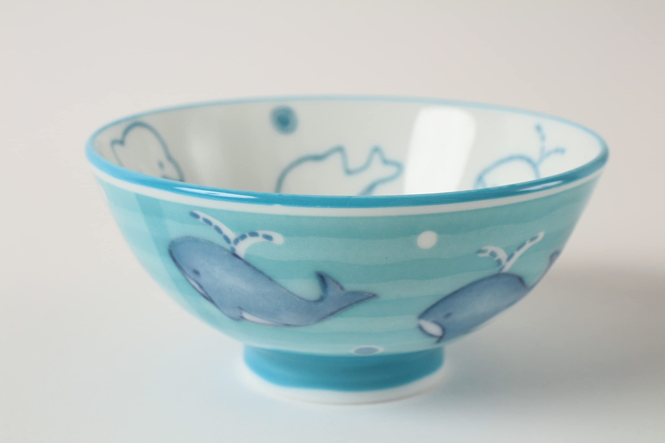 Mino ware Japanese Ceramics Kids Rice Bowl made in Japan (Japan Import) Dolphine & Whale Blue MIC014