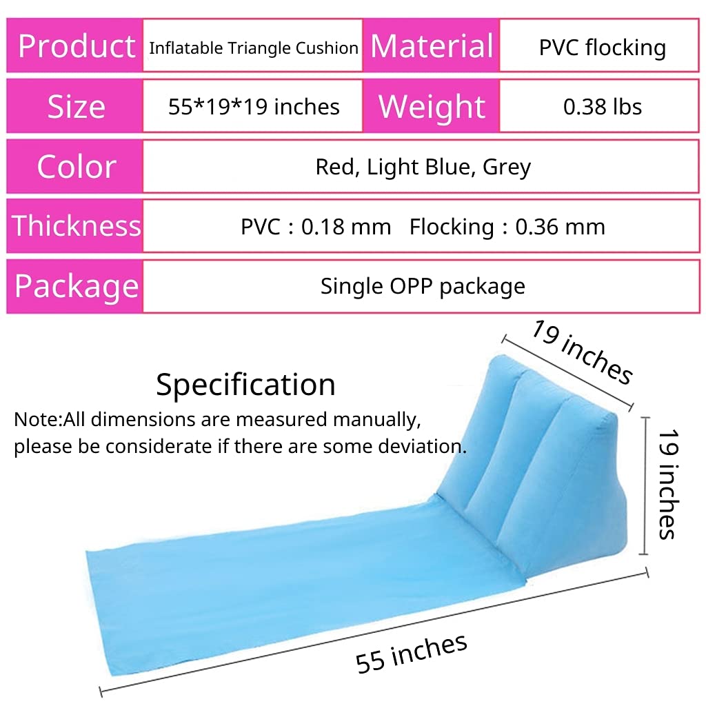 NBT Outdoor Travel Inflatable Triangle Cushion Fashion Leisure PVC Flocking Triangle Beach Cushion, Grass Cushion, Camping Folding Rest (Multiple Colors) (Light Blue)