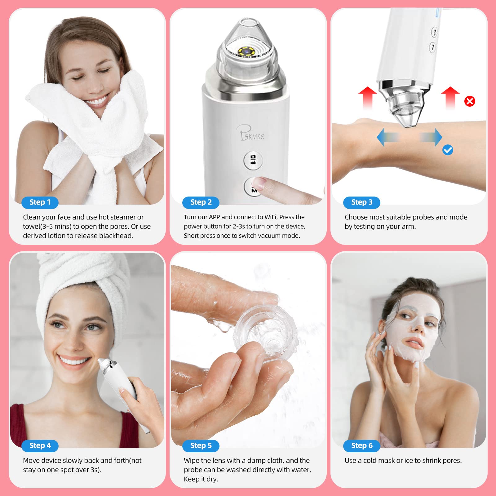 PSKMKS Blackhead Remover Vacuum with Camera 2021 Upgraded 5.0 MP Visual Facial Pore Cleaner USB Rechargeable Acne Comedone Whitehead Extractor Sucker Tool Blackhead Remover Kit Suction for Women & Men