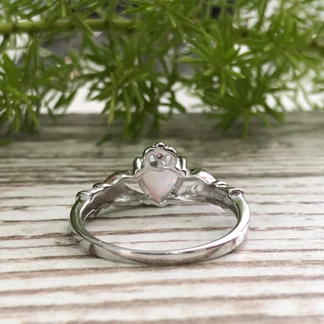 Kriskate & Co. Irish Claddagh Ring .925 Sterling Silver with Simulated Lab Opal Heart Promise Ring Size 6