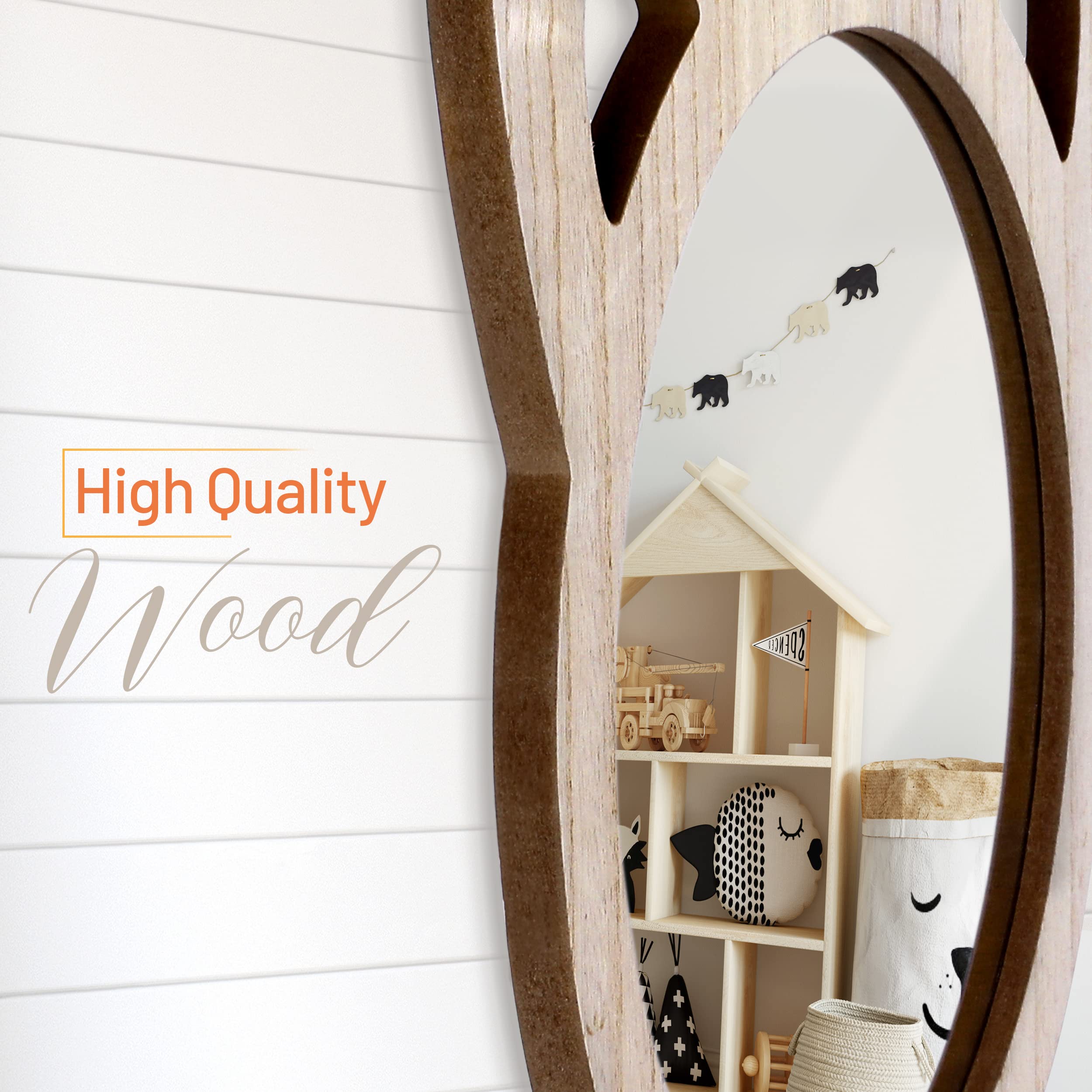 Round Wood Framed Mirror for Nursery Room Round Mirror Nursery Decor, Hanging Wall Mirror (Circle)