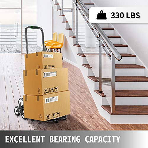 VEVOR Stair Climbing Cart 330lbs Capacity, Portable Folding Trolley with 6 Wheels, Stair Climber Hand Truck with Adjustable Handle for Pulling, All Terrain Heavy Duty Dolly Cart for Stairs