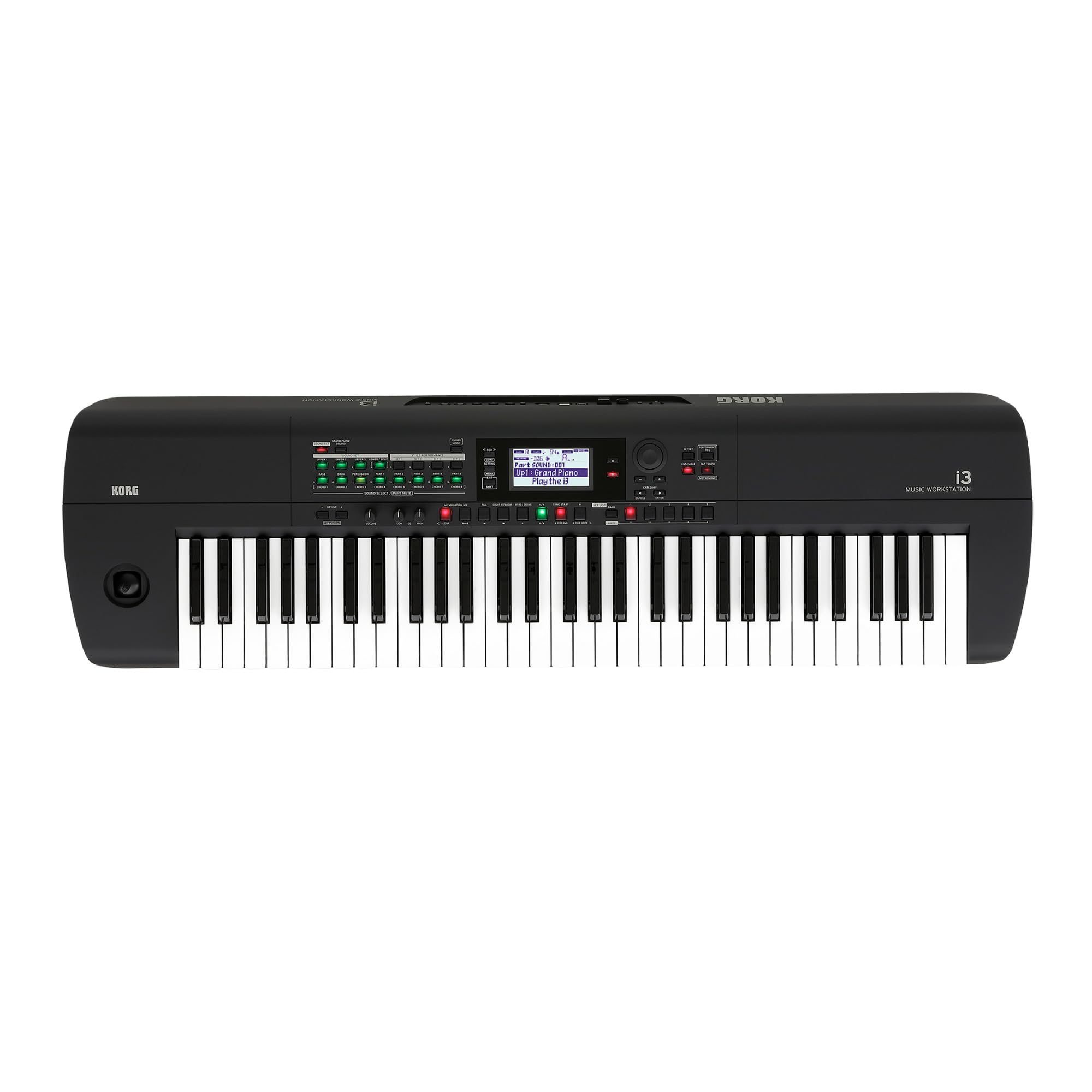 Korg i3 61-Key Music Workstation (Matte Black) Bundle with Knox Gear Flip-Top Bench (Black) and Studio Headphones (3 Items)