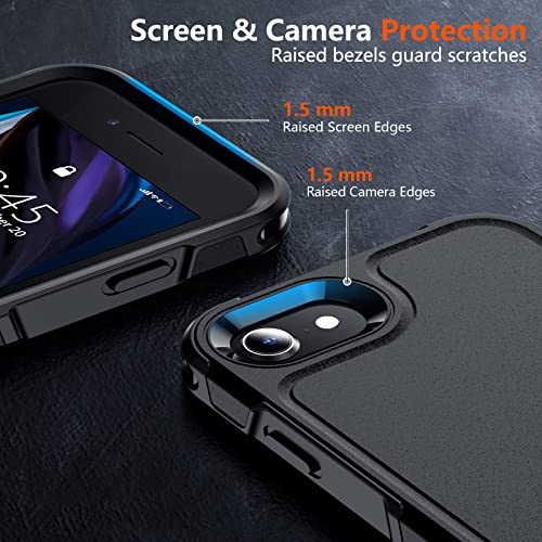 xiwxi for iPhone SE Case 2022/3rd/2020,iPhone 8/7 Case,with [2xTempered Glass Screen Protector] [360 Full Body Shockproof] [Heavy Dropproof],Hard PC+Soft Silicone TPU+Glass Screen Phone Case-Black