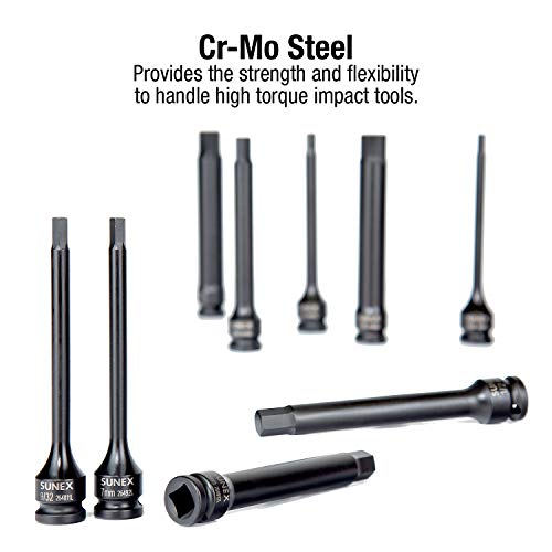 Sunex 2637L, ½" Drive, 6" Long Master Impact Hex Driver Set, 20Piece, SAE/Metric, 1/4" - 3/4", 6mm - 19mm, Cr-Mo Steel, Heavy Duty Storage Case, Meets ANSI Standards