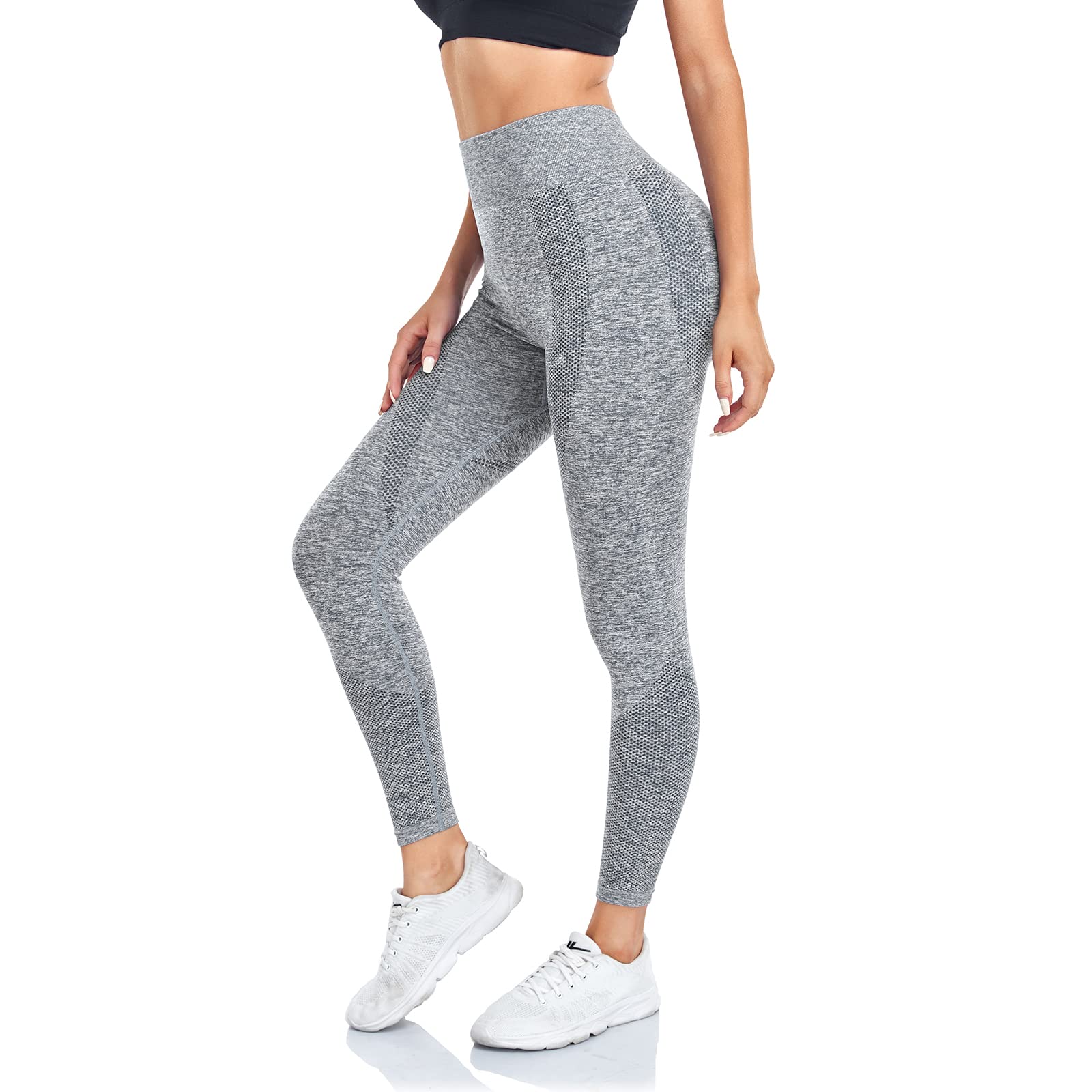 sicoozoe Women Butt Lifting Workout Leggings, High Waisted Tummy Control Yoga Pants Seamless Squat Proof Gym Tights (25'' in) (as1, Alpha, m, Regular, Regular, #0 Grey)