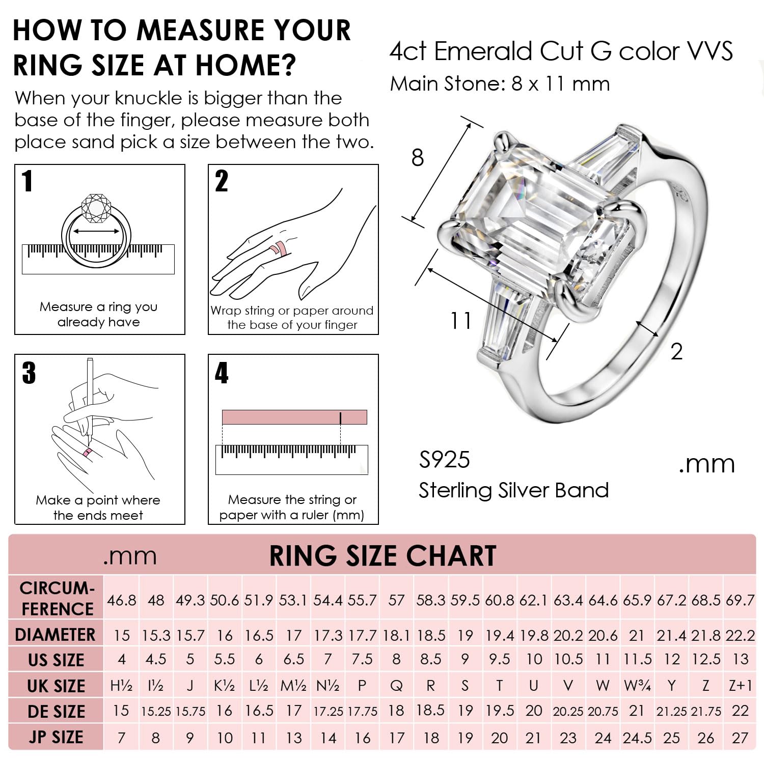 Michooyel 4.0ct Emerald Cut Women's Engagement Ring 3-Stone Simulated Diamond Promise Ring Wedding Ring 925 Sterling Silver